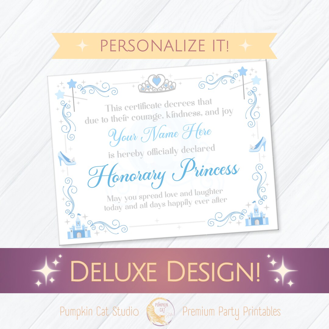 Custom Honorary Princess Certificate Personalized Cinderella Themed ...