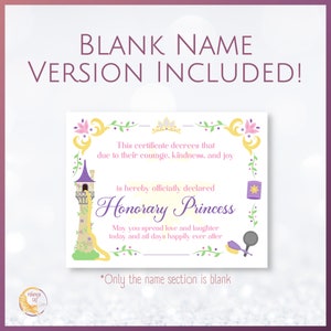 Custom Honorary Princess Certificate Personalized Rapunzel Themed Party ...