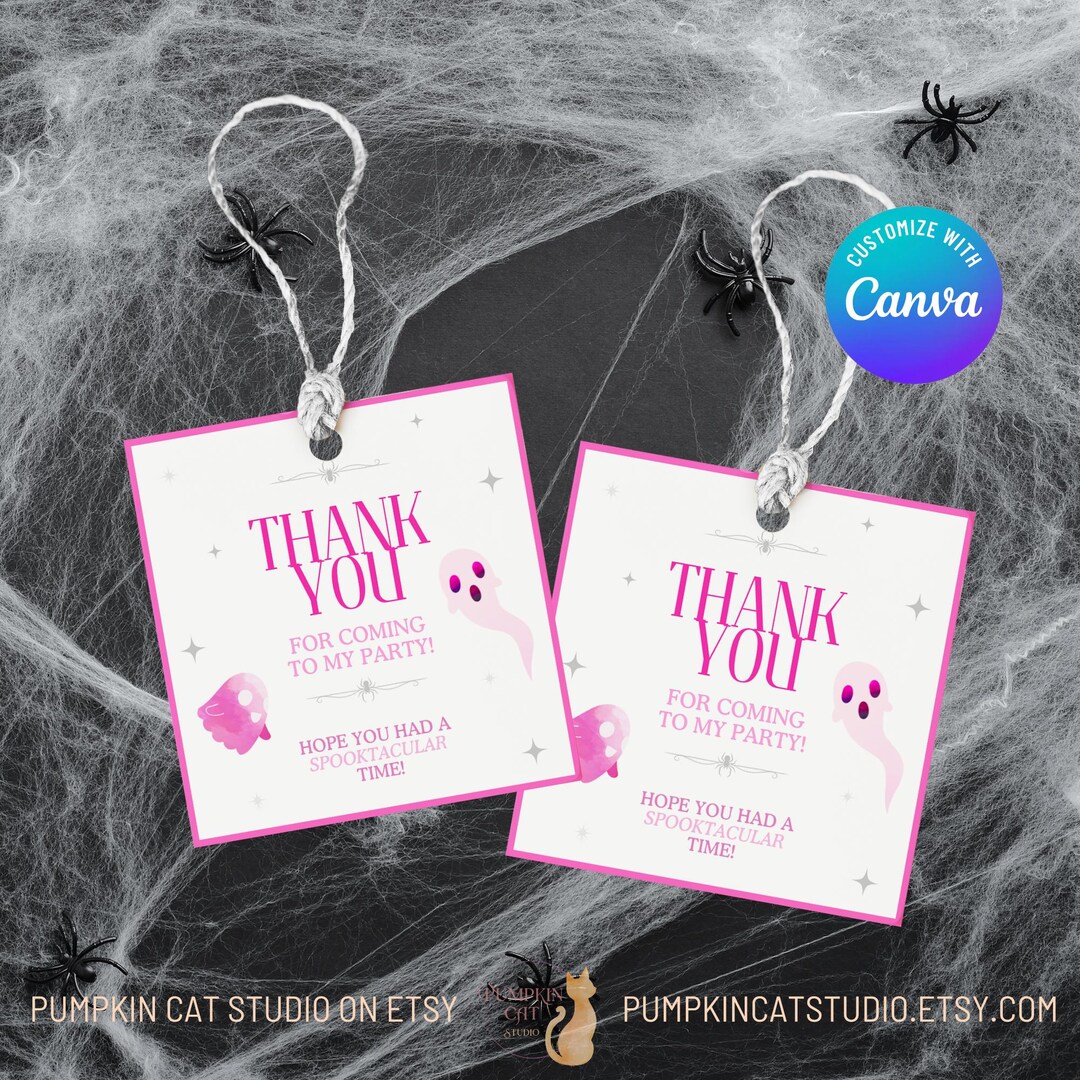 Halloween Printable Favor Tags (square) - Pink and White Halloween ...