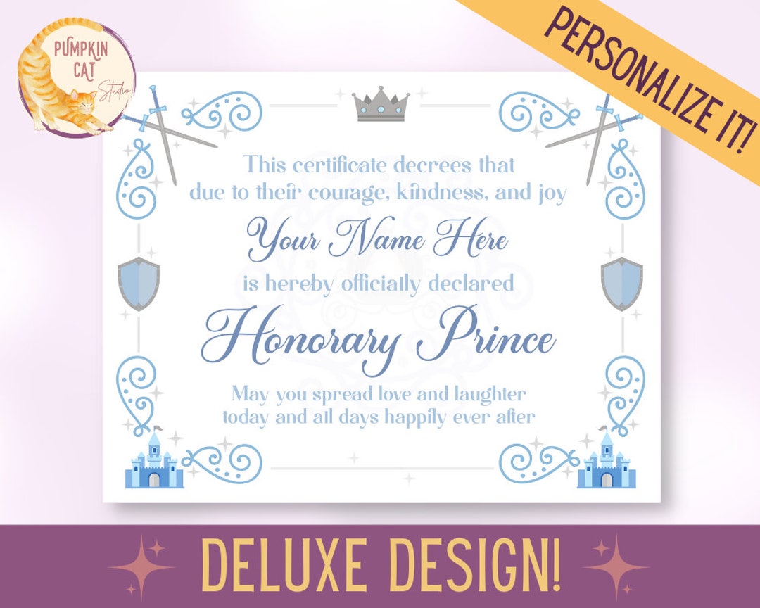 Custom Honorary Prince Certificate Personalized Party Favor and ...