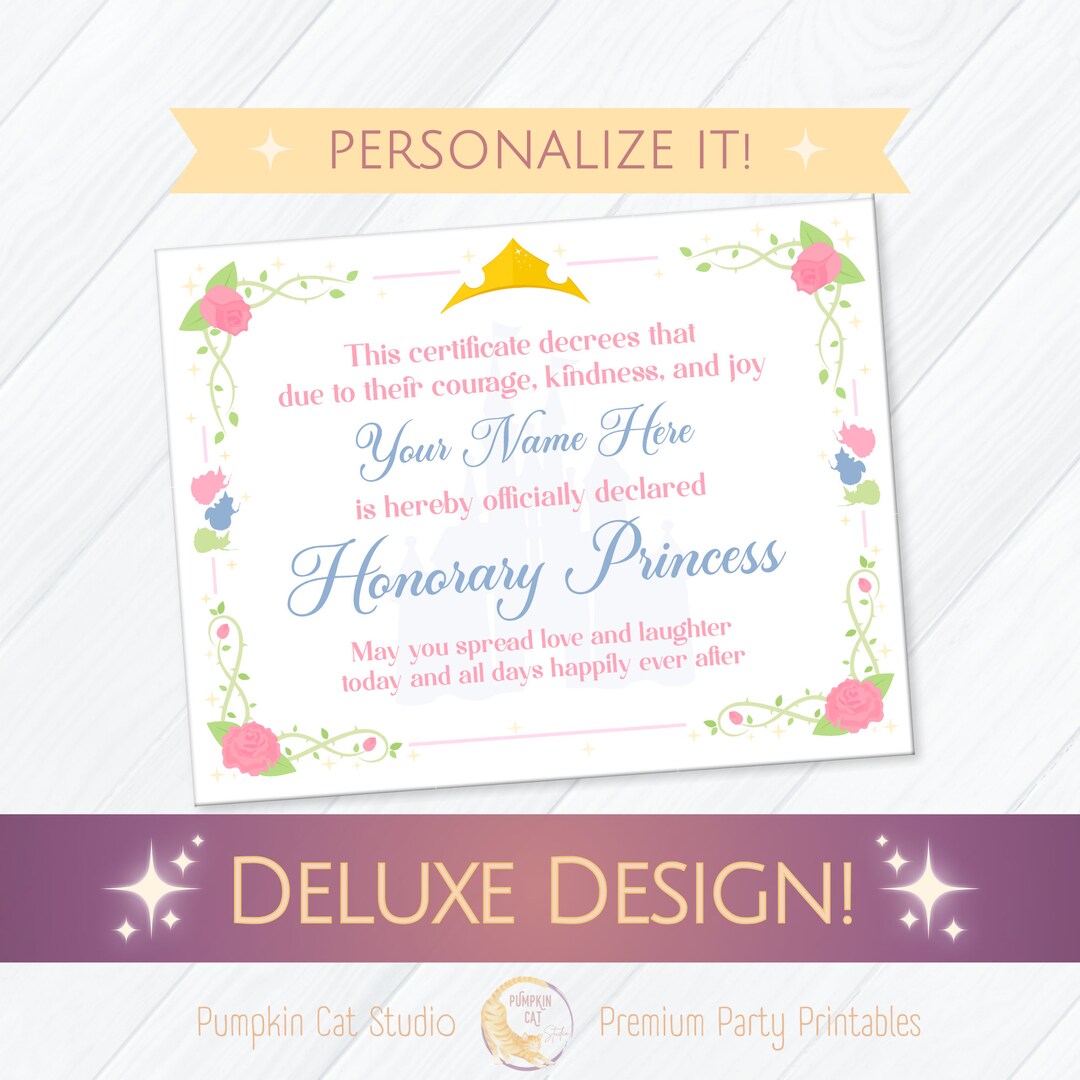 Custom Honorary Princess Certificate Personalized Sleeping Beauty ...