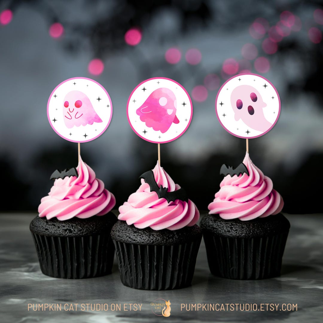 Pink Halloween Printable Cupcake Toppers - Cute Halloween Party Decor ...