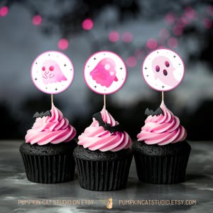 Halloween Printable Cupcake Toppers - Pink and White Halloween Party ...
