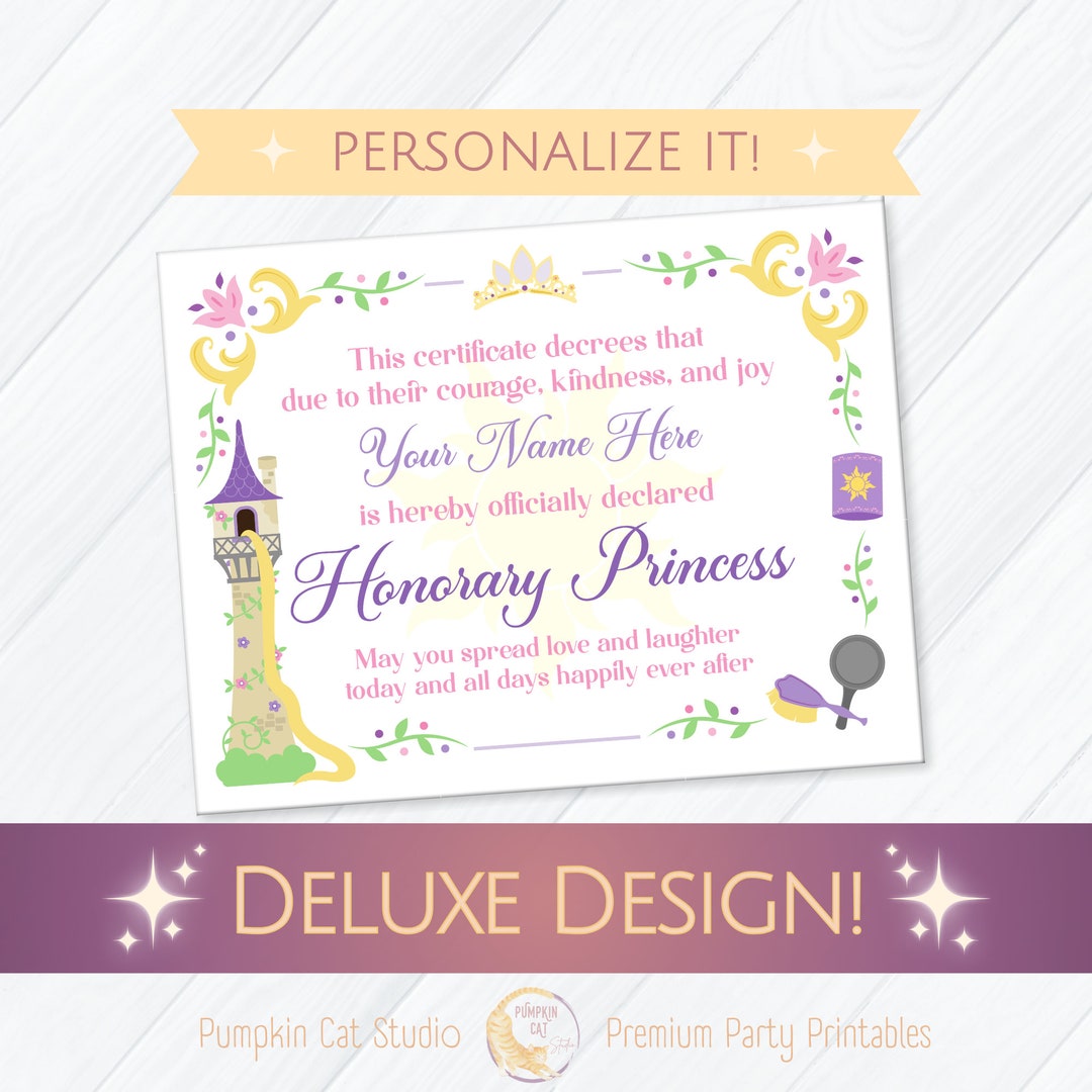 Custom Honorary Princess Certificate Personalized Belle Themed Party ...