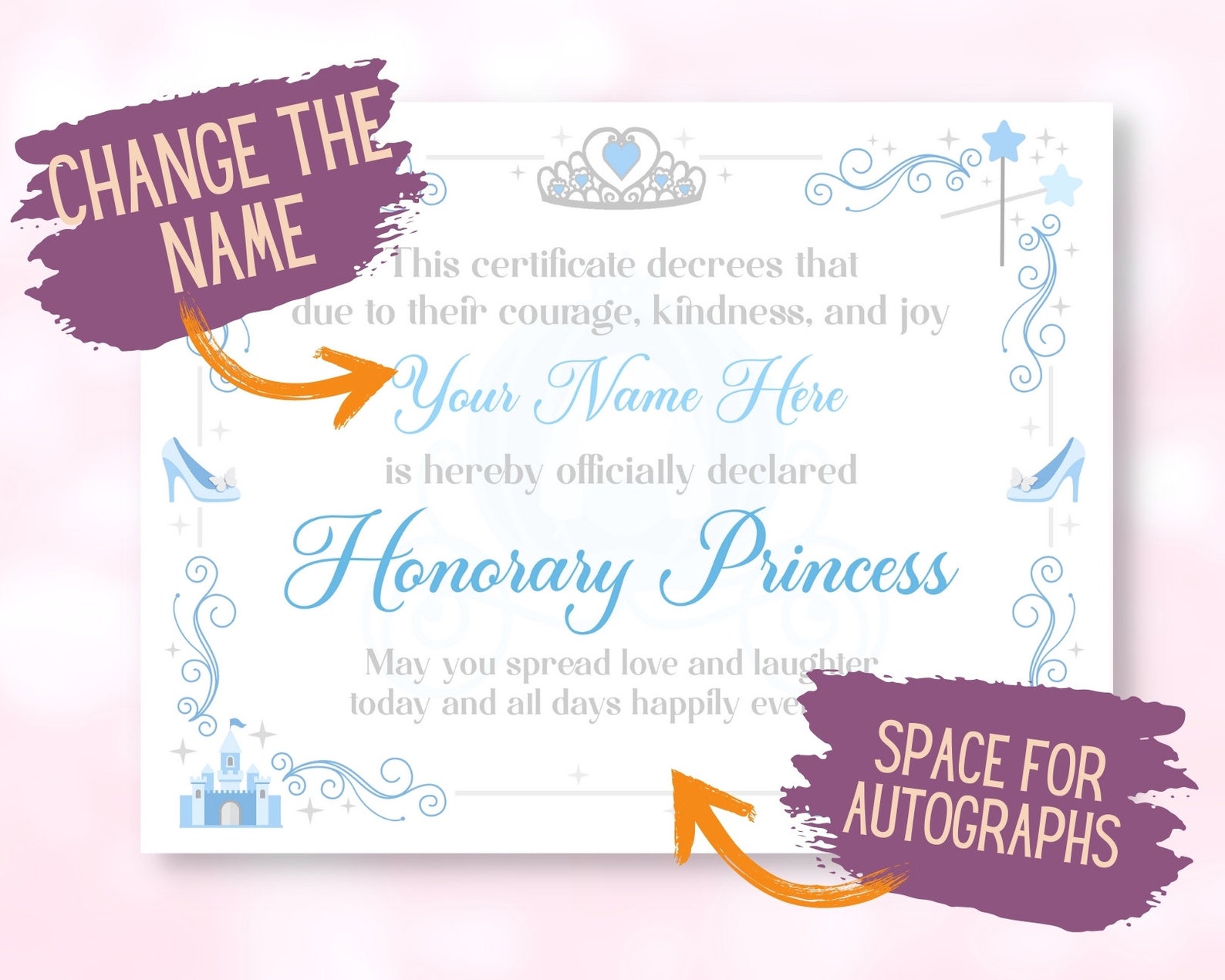 CINDERELLA Themed Princess Certificate PERSONALIZE It Printable ...