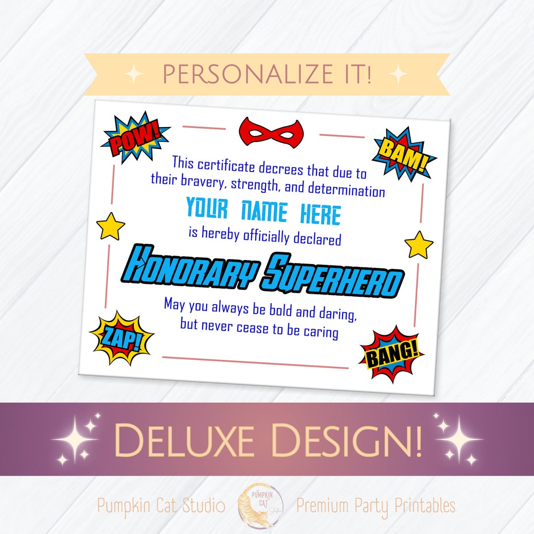 Custom Honorary Superhero Certificate Personalized Party Favor and ...