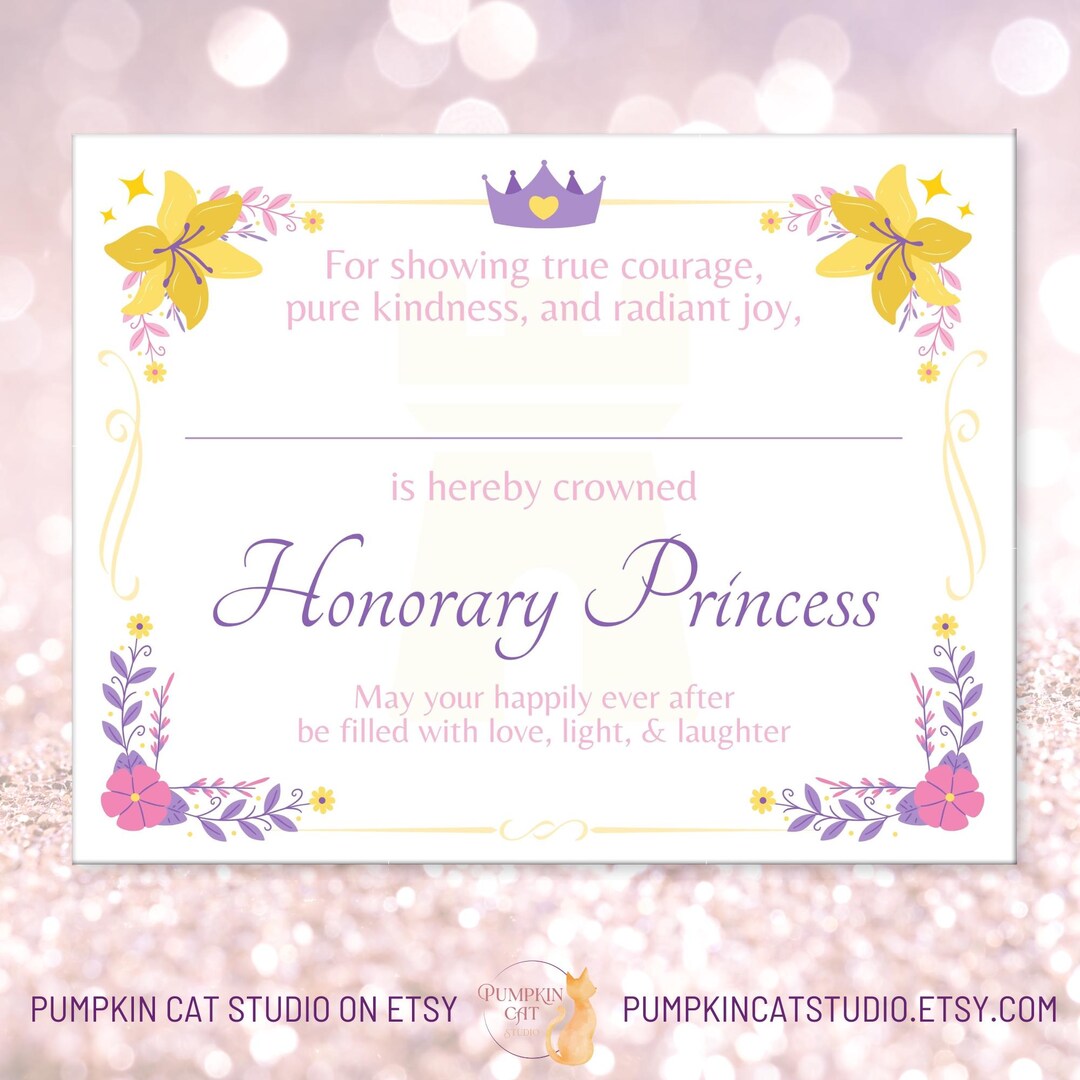 Honorary Princess Certificate - Rapunzel Themed Party Favor and ...