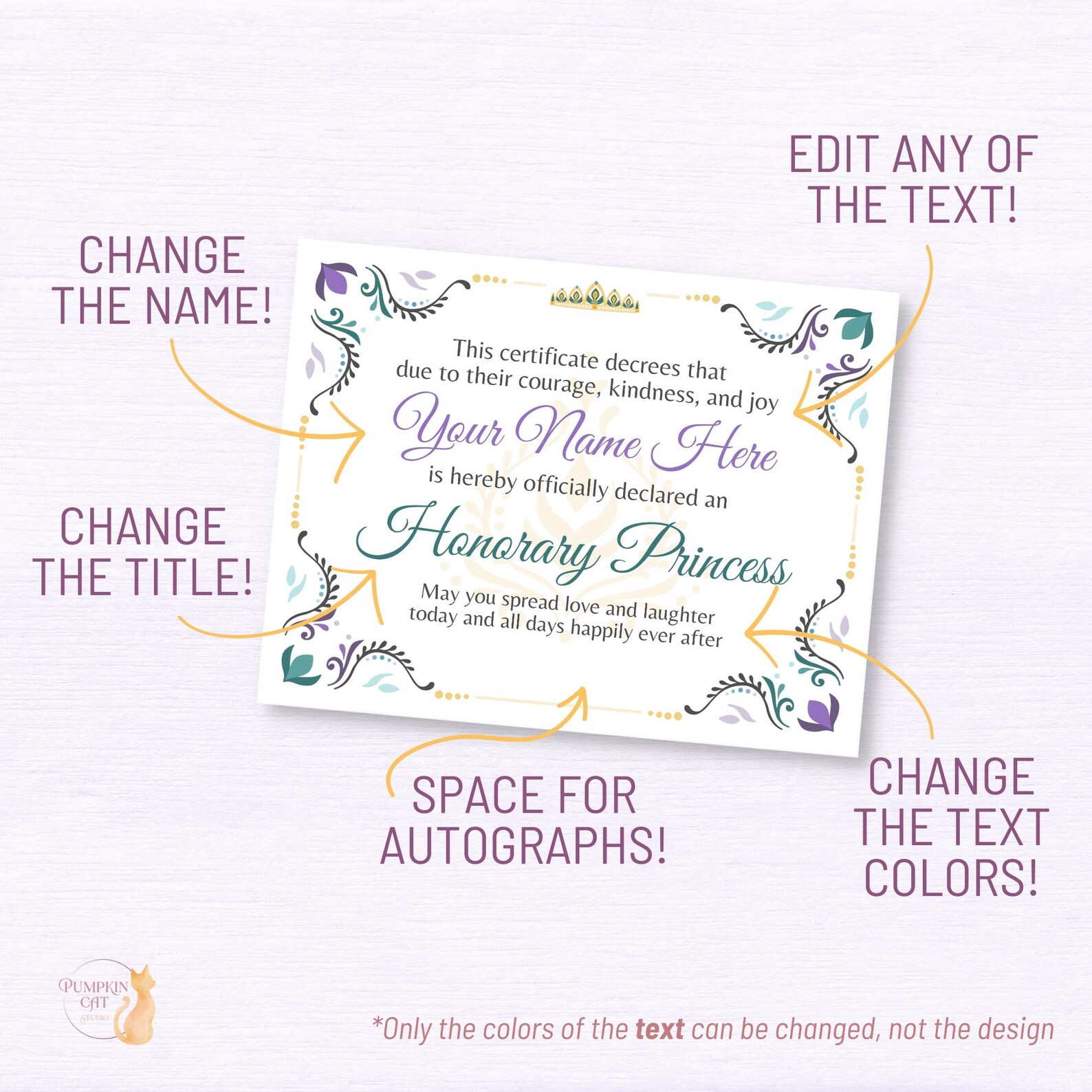 Queen Anna Themed Princess Certificate - 11x8.5" - Editable Canva ...