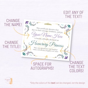 Queen Anna Themed Princess Certificate - 11x8.5" - Editable Canva ...
