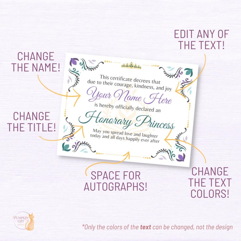 Queen Anna Themed Princess Certificate - 11x8.5" - Editable Canva ...