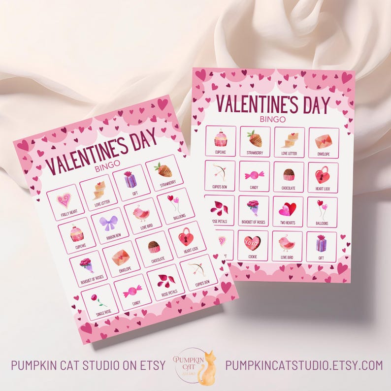 Valentine's Day Bingo Set (with Words) - 30 Bingo Cards - 4x4 Grid ...