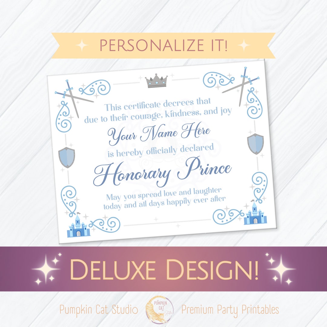 Custom Honorary Prince Certificate Personalized Party Favor and ...