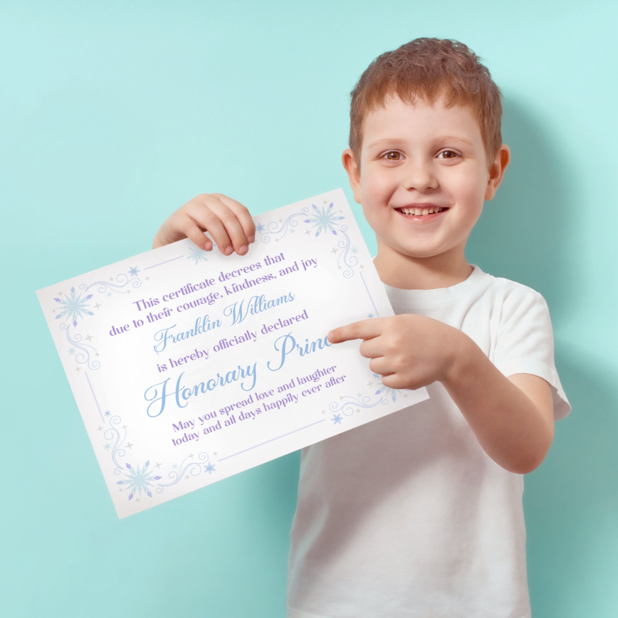 Custom Honorary Prince Certificate Personalized Frozen Themed Party ...