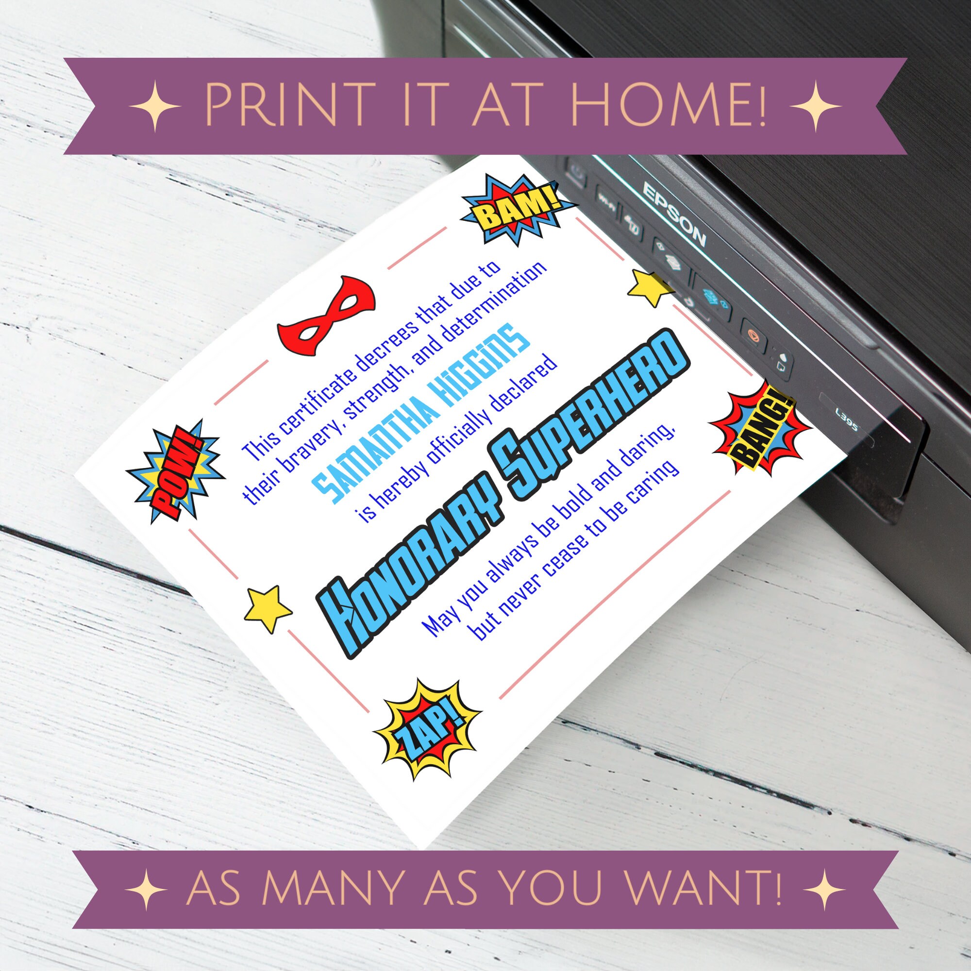 Custom Honorary Superhero Certificate Personalized Party Favor and ...