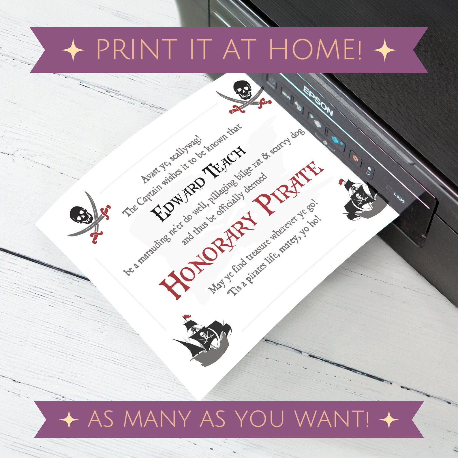 Custom Honorary Pirate Certificate Personalized Party Favor and ...