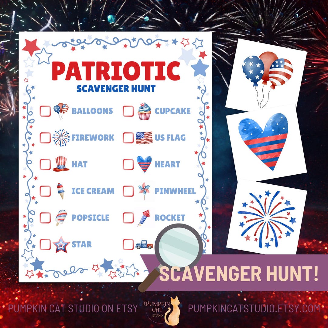 Printable 4th of July Scavenger Hunt – Printable Patriotic Game for ...