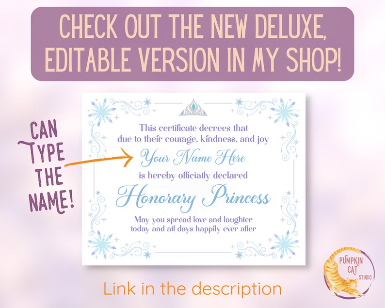 FROZEN ELSA Princess Certificate PRINTABLE Instant Download for ...