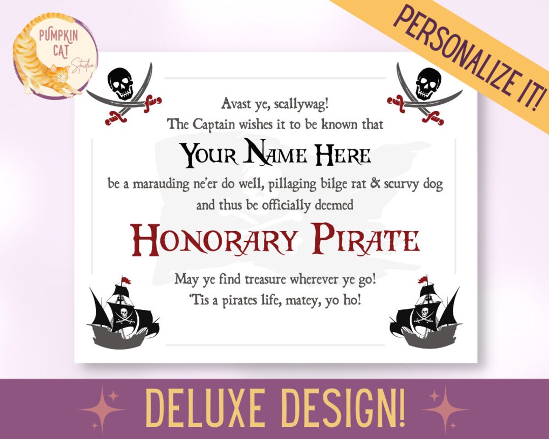Certificado PIRATA apto para imprimir PERSONALÍCELO - Etsy España Certificado PIRATA apto para imprimir PERSONALÍCELO - Etsy España