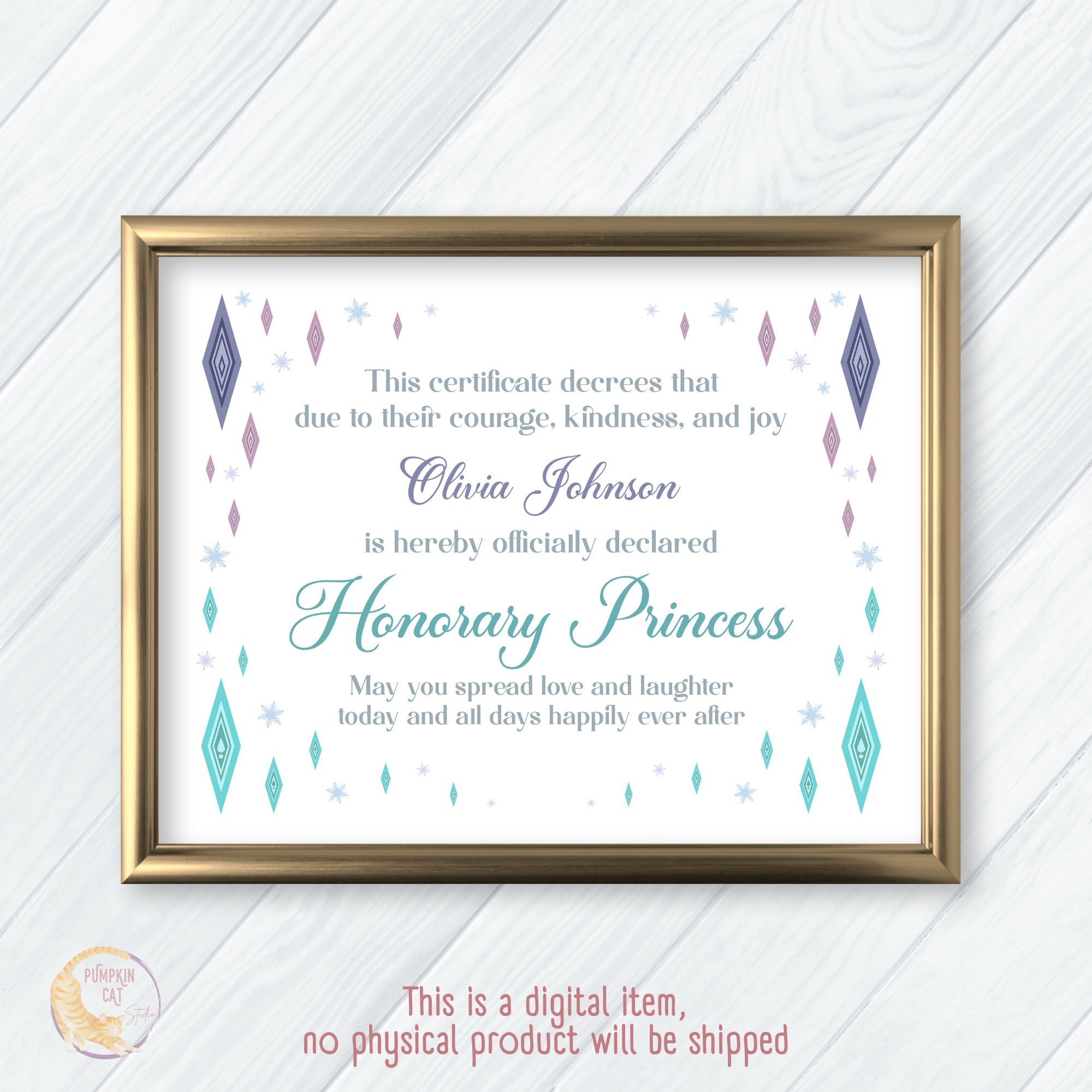 Custom Honorary Princess Certificate Personalized Winter Spirit Themed ...