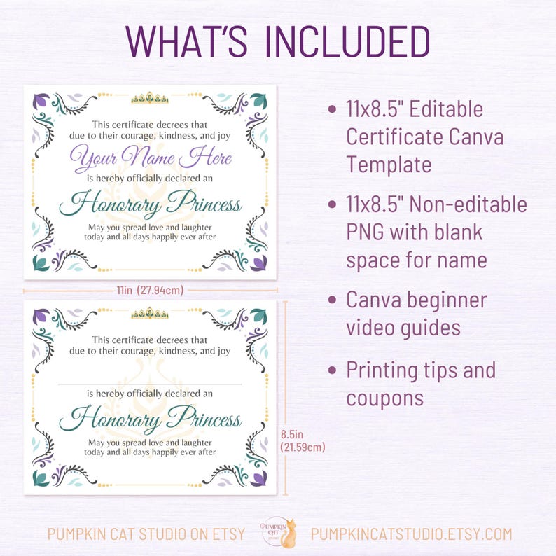 Queen Anna Themed Princess Certificate - 11x8.5" - Editable Canva ...