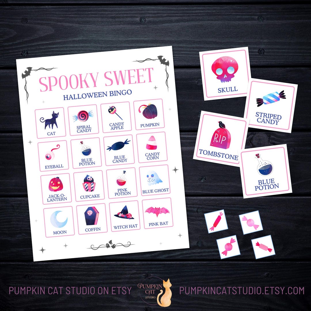 Cute Pink Halloween Bingo Set - 30 Players - Printable Pdfs - Instant ...