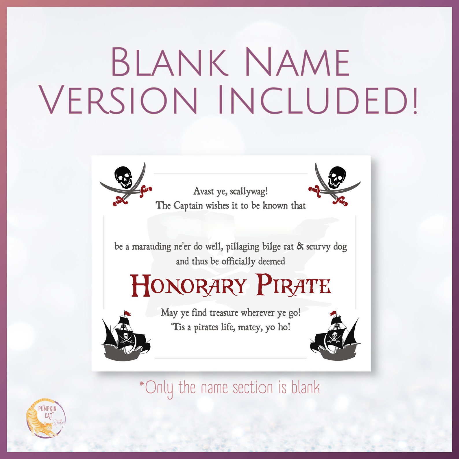 Custom Honorary Pirate Certificate Personalized Party Favor and ...