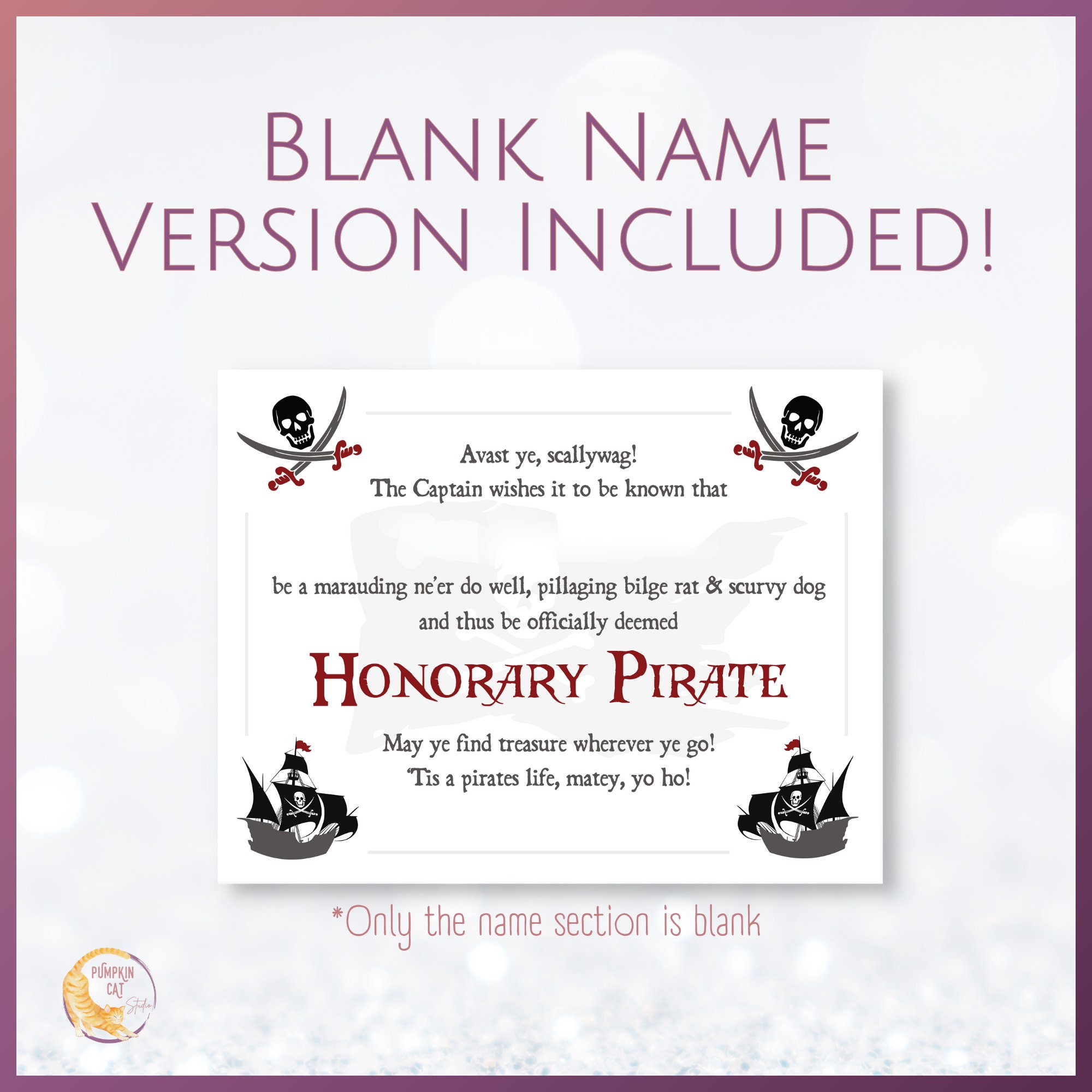 Custom Honorary Pirate Certificate Personalized Party Favor and ...