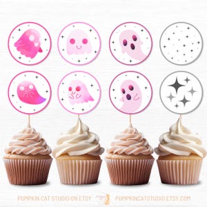 Halloween Printable Cupcake Toppers - Pink and White Halloween Party ...