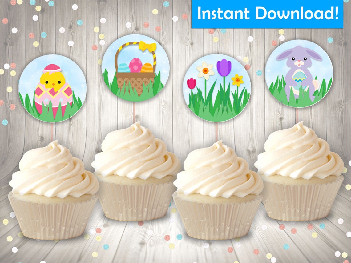 Printable Easter Cupcake Kit - Cupcake Toppers AND Wrappers - INSTANT ...