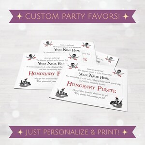 Custom Honorary Pirate Certificate Personalized Party Favor and ...