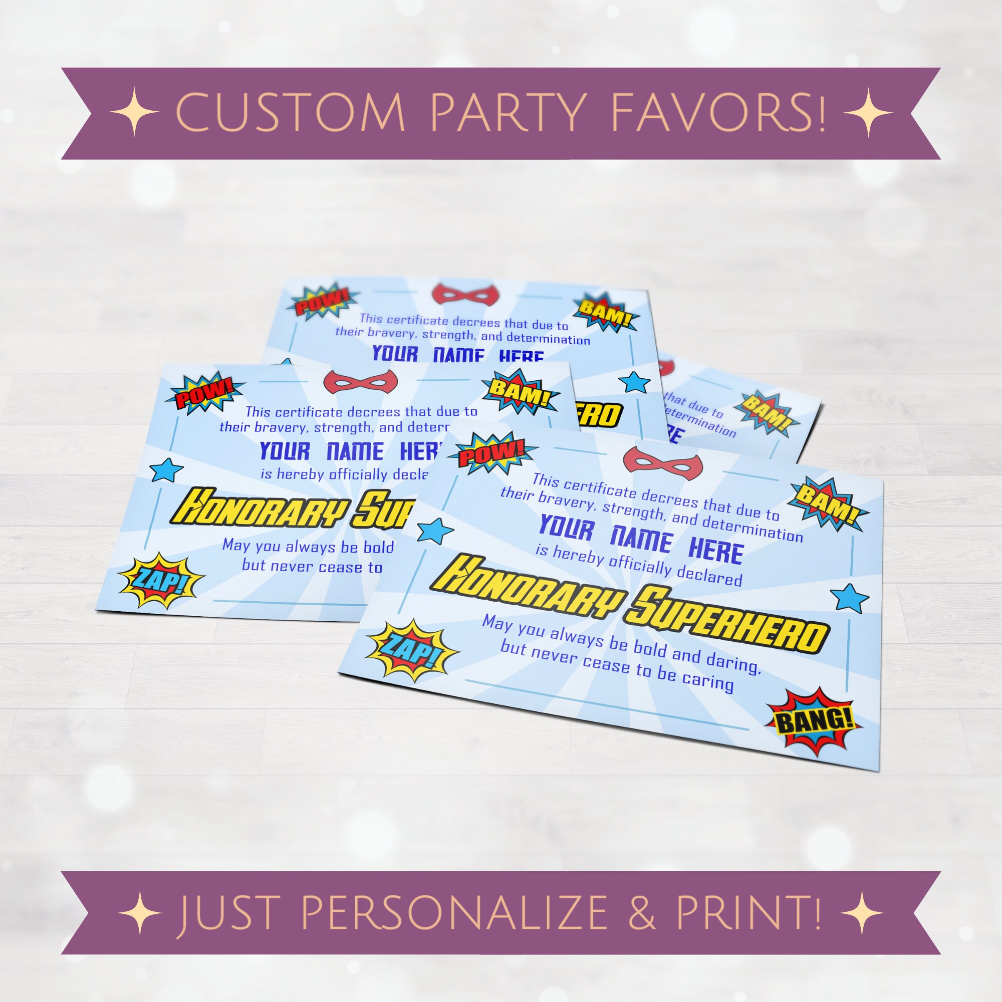 Custom Honorary Superhero Certificate Personalized Party Favor and ...