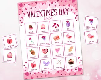 30 Valentines Bingo Game Cards Printable, Valentine's Day Bingo Cards ...