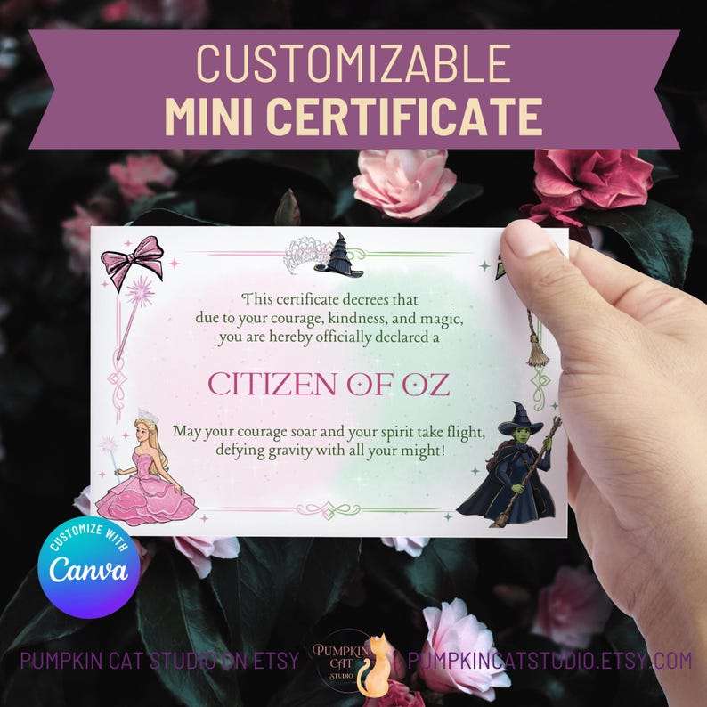 Wicked Themed Mini Certificate - Editable, Printable Party Favor, Prize ...