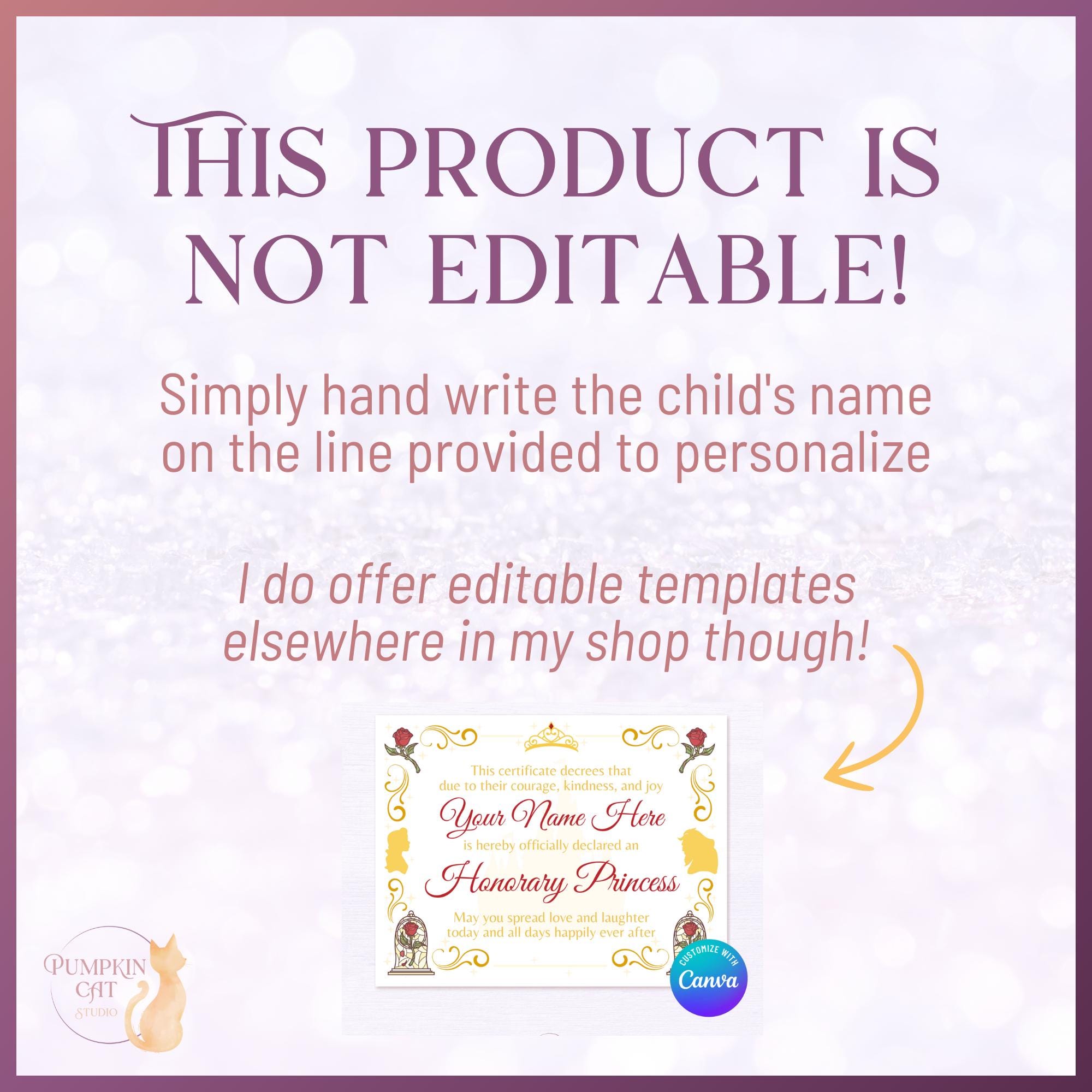 Honorary Princess Certificate - Belle Themed Party Favor, Beauty and ...