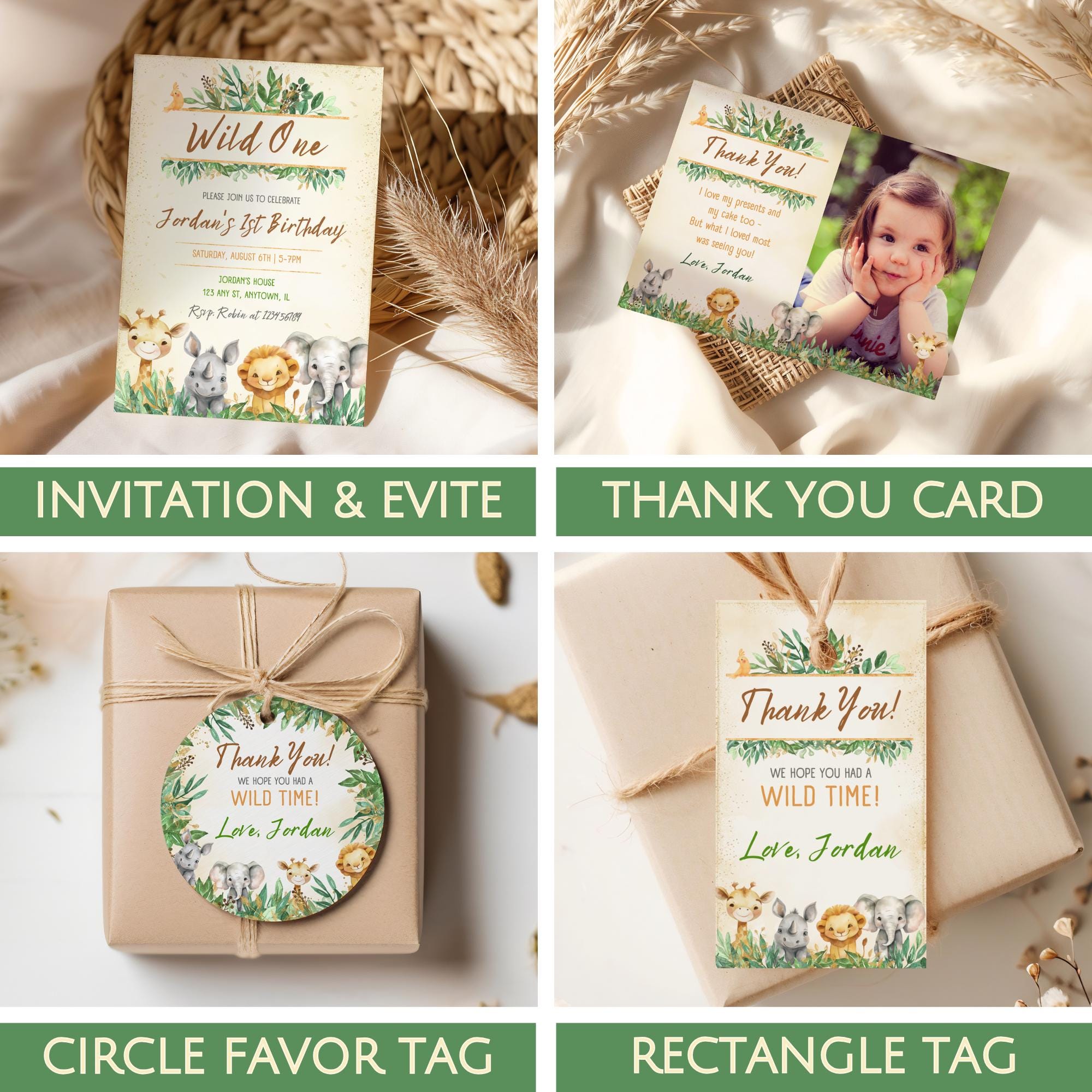 Safari Wild One 1st Birthday Party Bundle - Jungle Themed Invitations ...