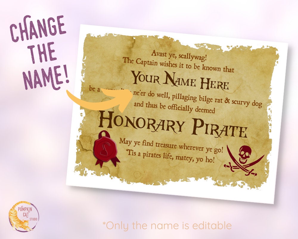 Pirate Certificate Template