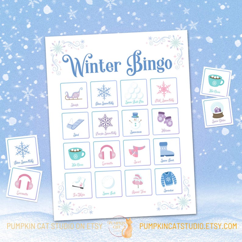 Winter Bingo Set - 30 Players - 4x4 Grid - Printable Pdfs - Instant ...