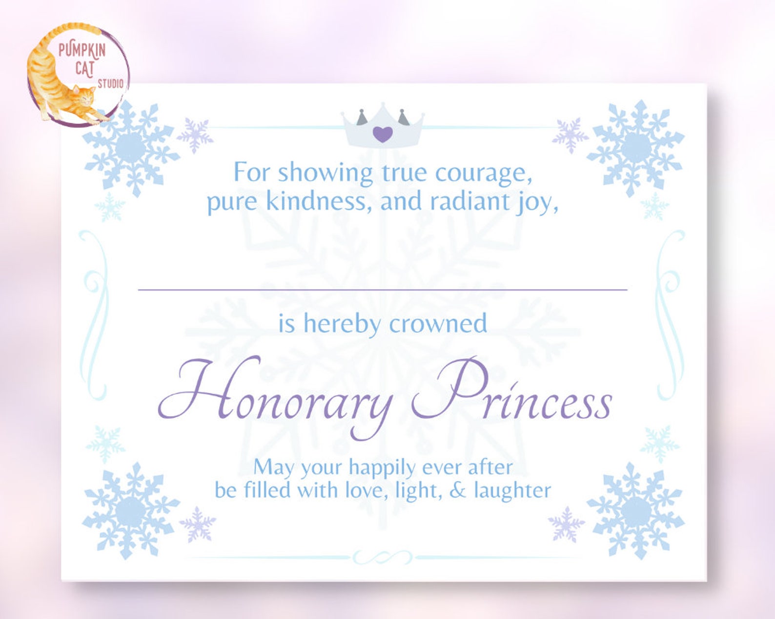 FROZEN ELSA Princess Certificate PRINTABLE Instant Download for ...