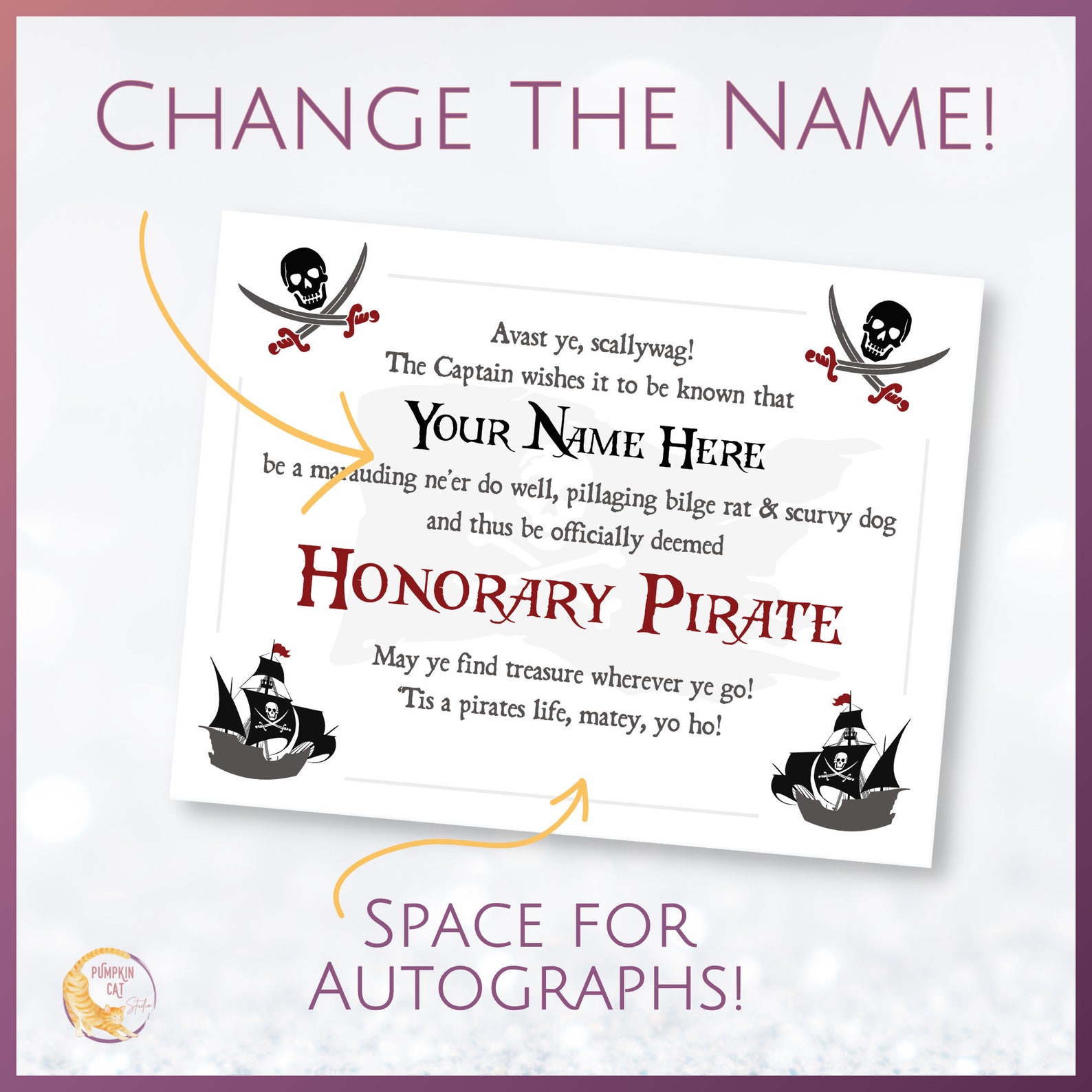 Custom Honorary Pirate Certificate Personalized Party Favor and ...
