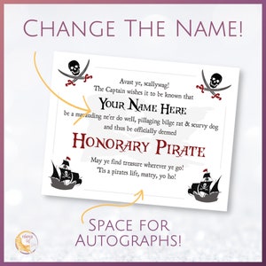 Custom Honorary Pirate Certificate Personalized Party Favor and ...