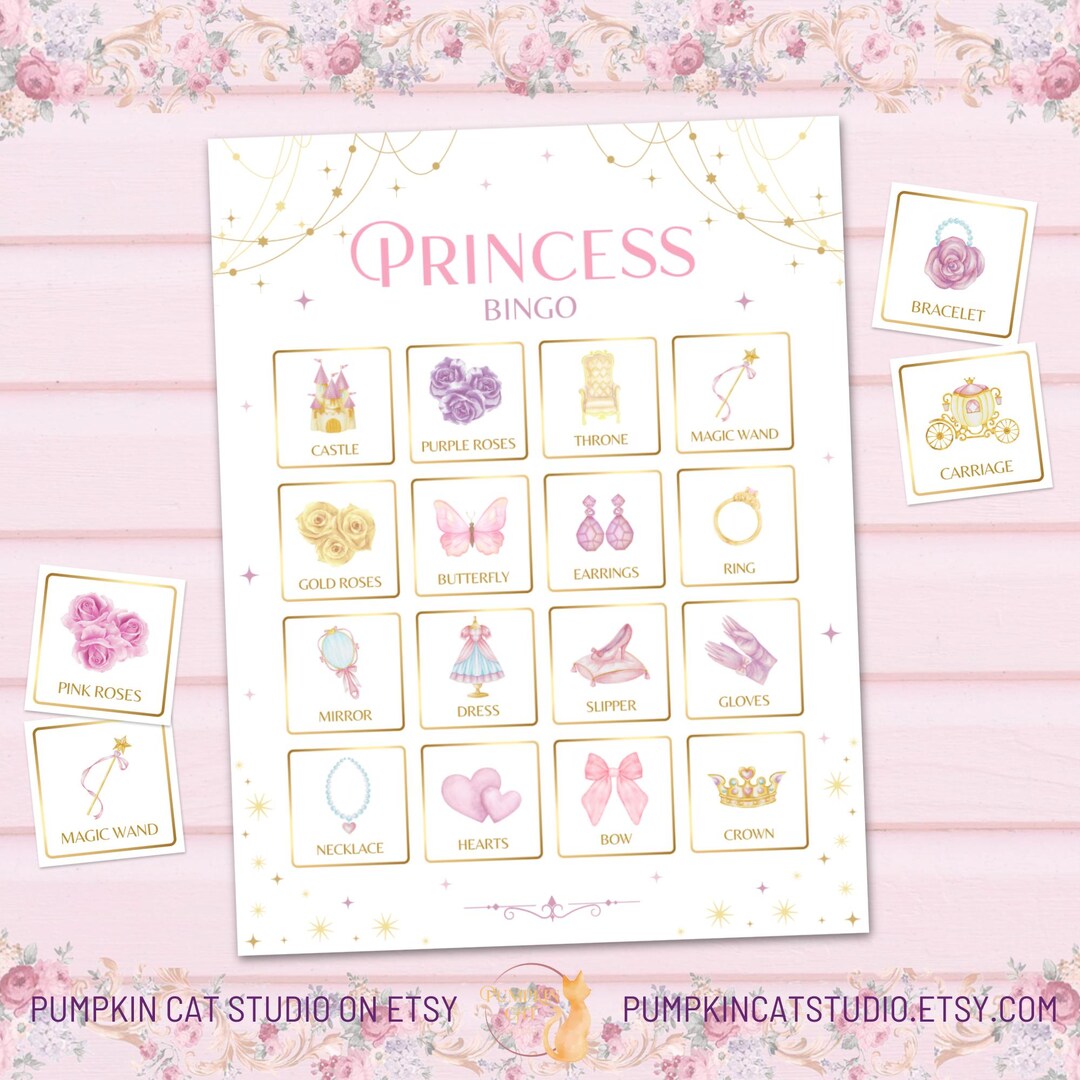 Princess Bingo Set - 30 Players - 4x4 Grid - Printable Pdfs - Instant ...