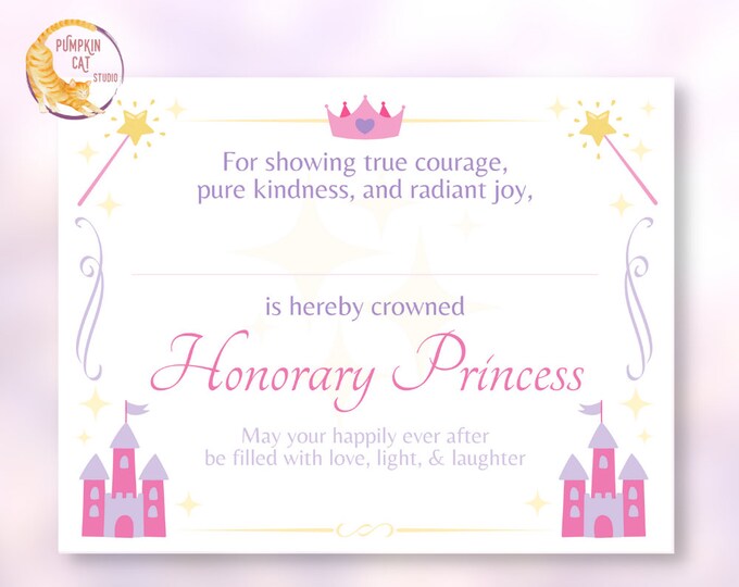 Honorary Princess Letter Template and Certificate - Etsy