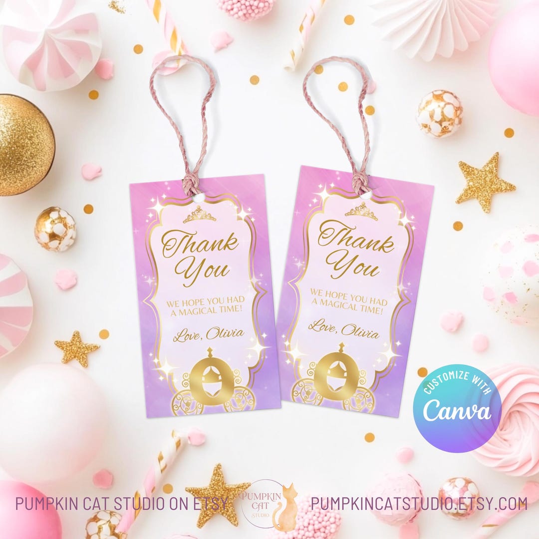 Royal Princess Party Printable Rectangle Favor Tags Girl Birthday Decor ...