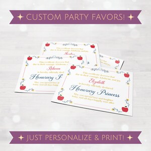 Custom Honorary Princess Certificate Personalized Snow White Themed ...