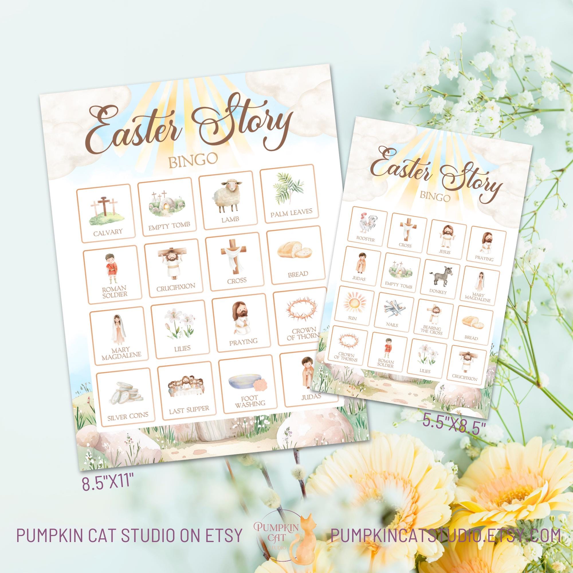 Easter Story Bingo - 50 Cards - 4x4 Grid - Printable Christian Game for ...