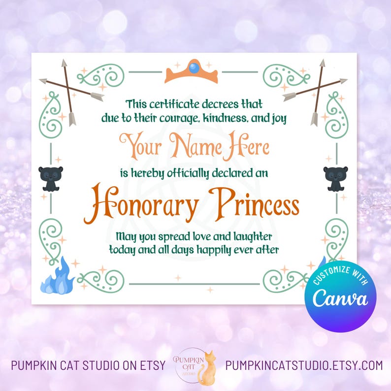 Merida Brave Themed Princess Certificate - 11x8.5" - Editable Canva ...