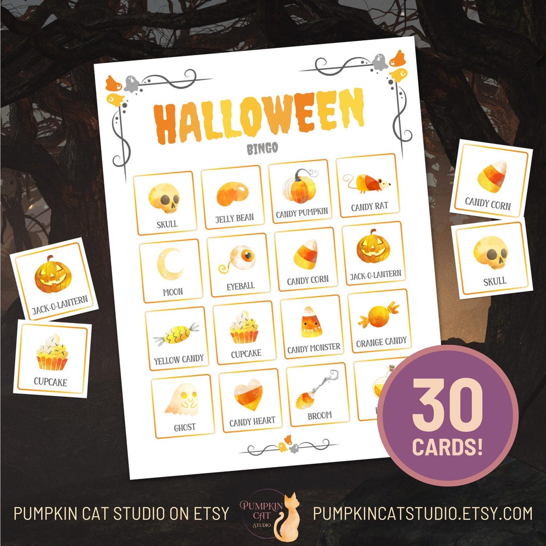 Halloween Bingo Game Printable – Candy Corn Theme, 30 Cards, 4x4 Grid ...
