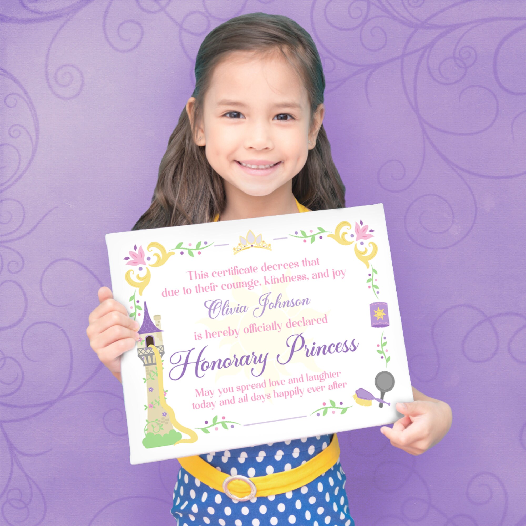 Custom Honorary Princess Certificate Personalized Belle Themed Party Favor and Tangled Birthday ...
