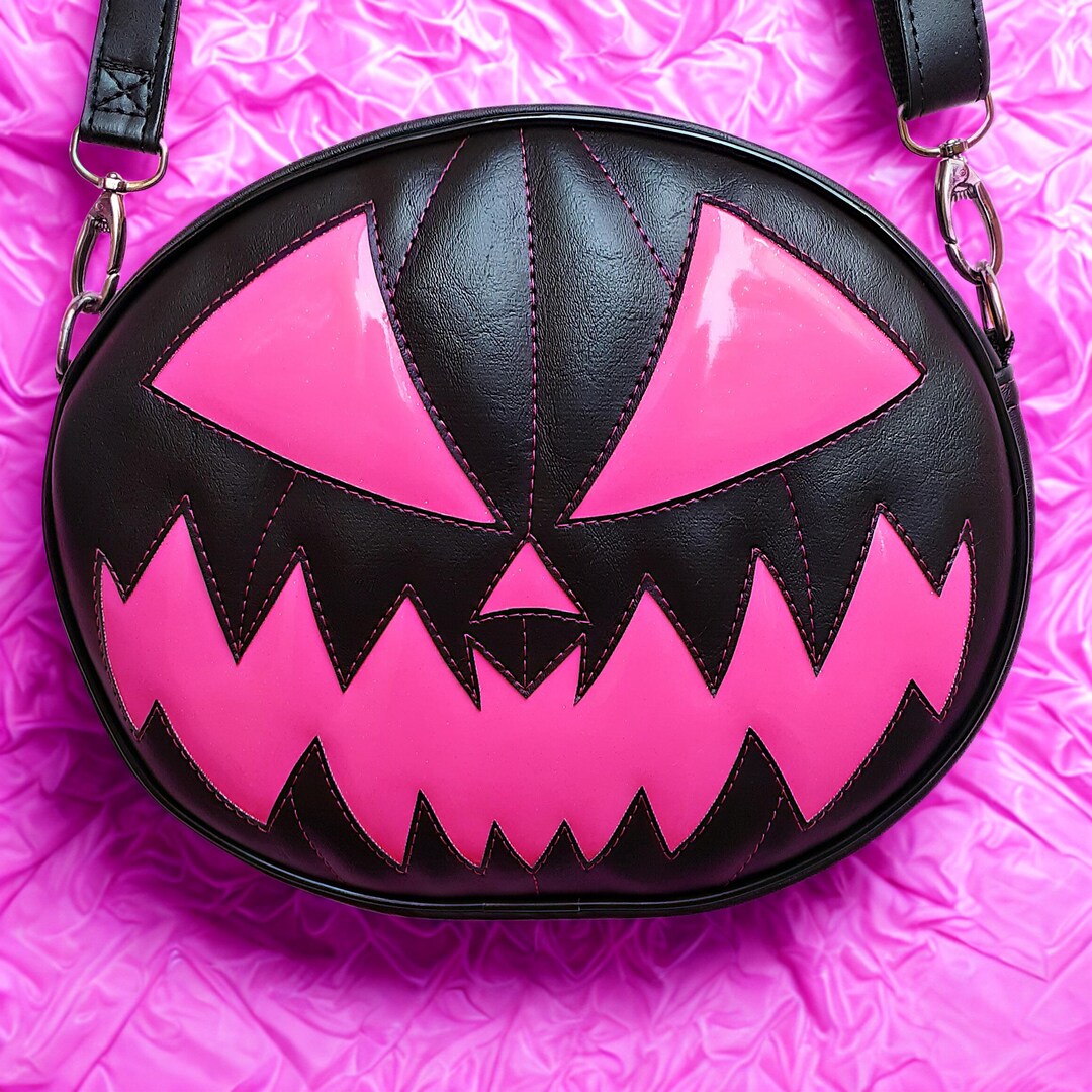 Handmade Nara Prado Pumpkin Black & Pink Crossbody Bag - Vegan Leather ...