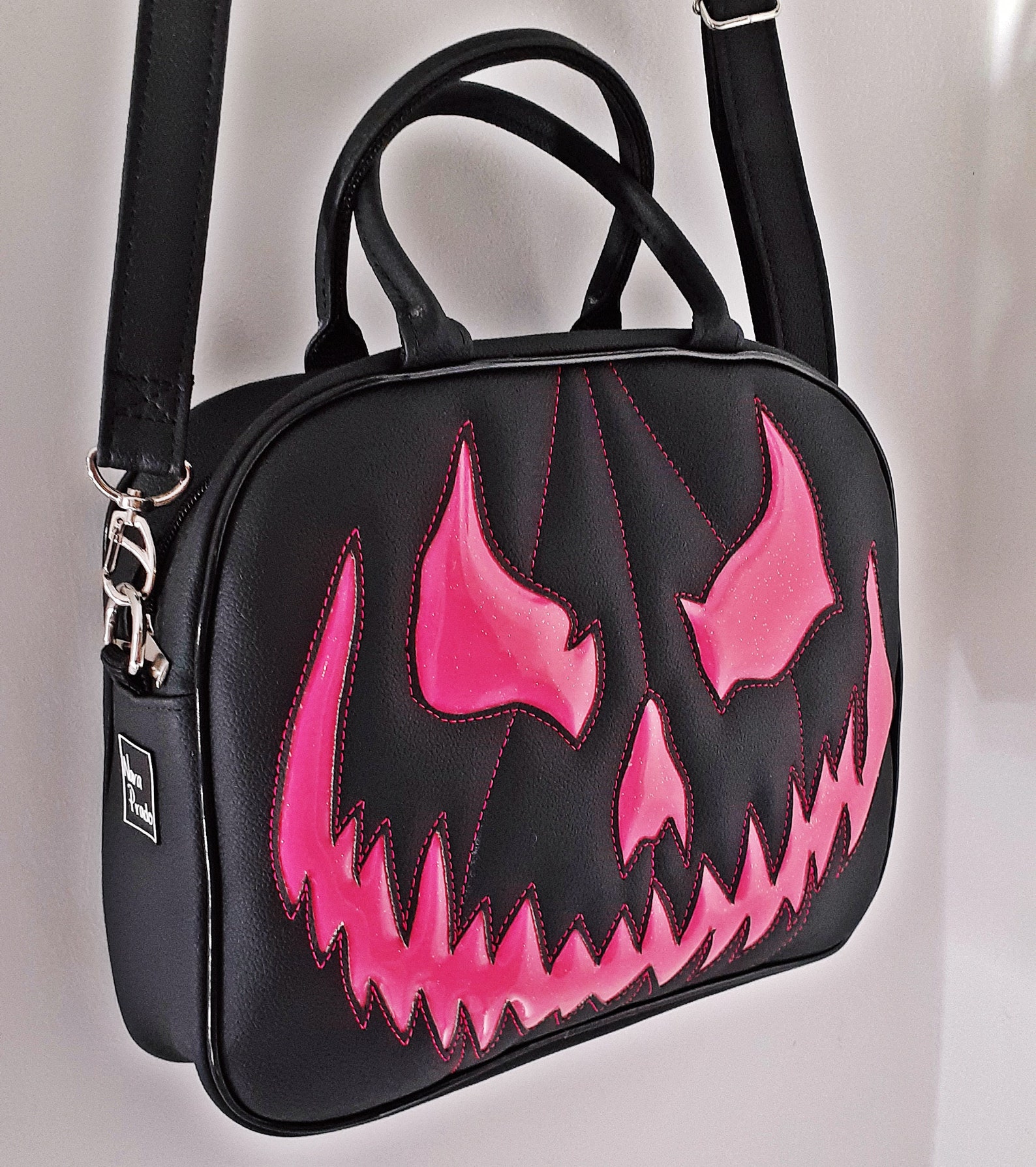 Handcrafted Nara Prado Pumpkin Leather Suitcase Black & Pink - Etsy